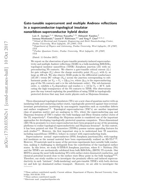 Pdf Gate Tunable Supercurrent And Multiple Andreev Reflections In A
