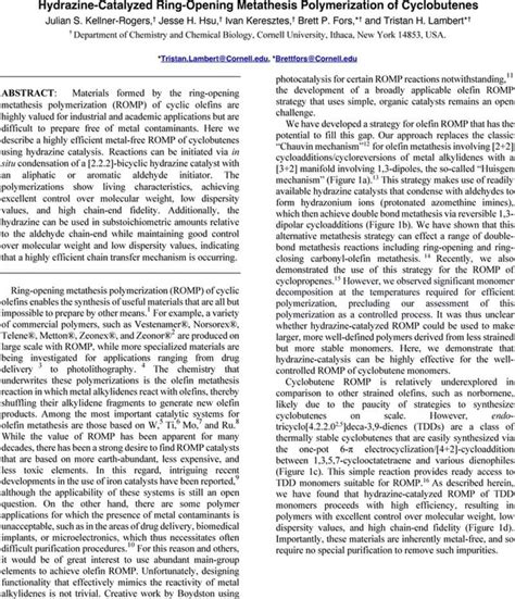 Hydrazine Catalyzed Ring Opening Metathesis Polymerization Of