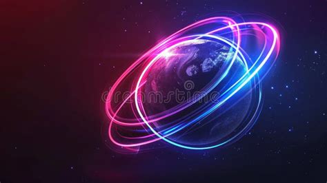 Glowing Quantum Particle Model With Neon Orbits Stock Illustration Illustration Of Atom