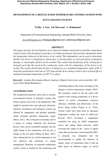 Pdf Development Of A Digital Based Temperature Control System With Data Logging Facility