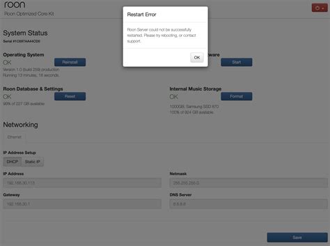 Unable To Connect To Roon Server On Rock After Reboot Ref 0i8c0g Support Roon Labs Community