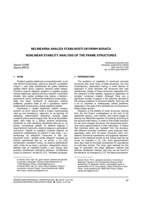 PDF Nonlinear Stability Analysis Of The Frame Structures
