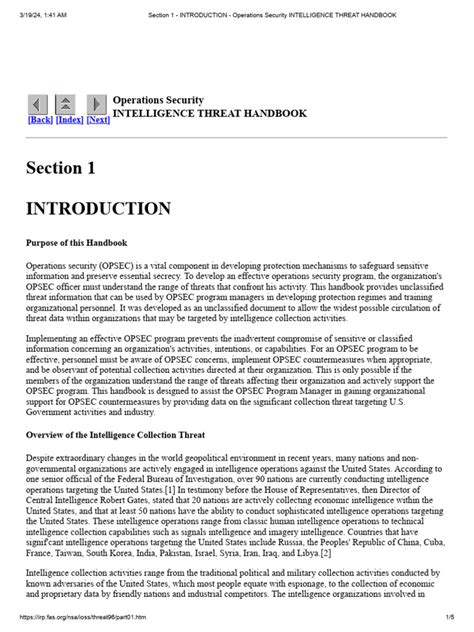 Section 1 Introduction Operations Security Intelligence Threat