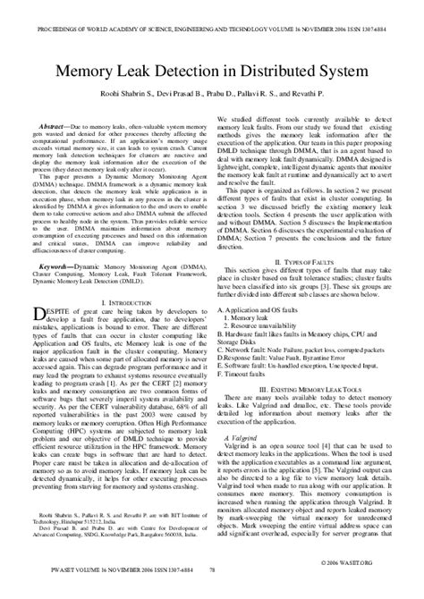 Pdf Memory Leak Detection In Distributed System