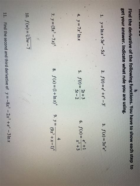 Solved Find The Derivative Of The Following Functions You
