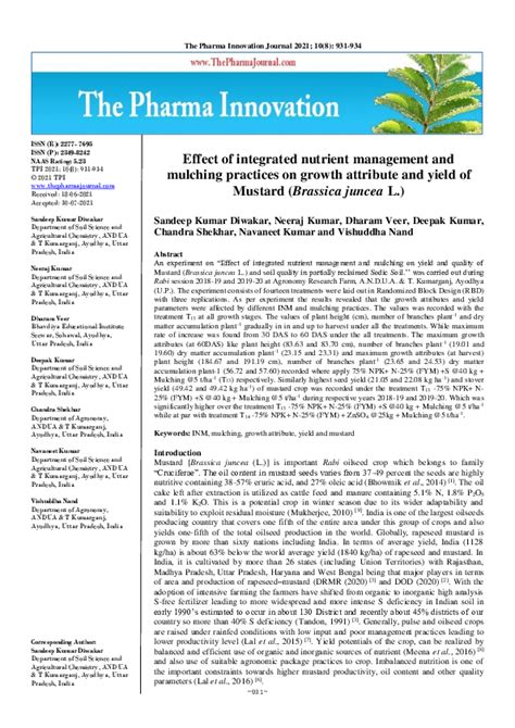 Pdf Effect Of Integrated Nutrient Management And Mulching Practices