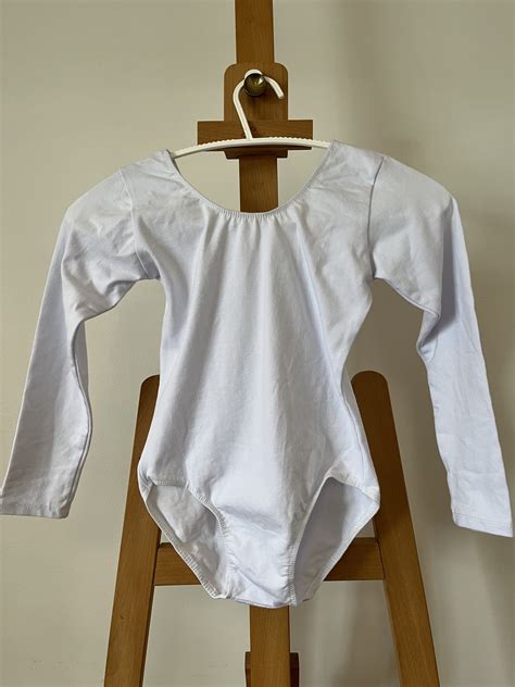 White Cotton Long Sleeve Leotard Redance