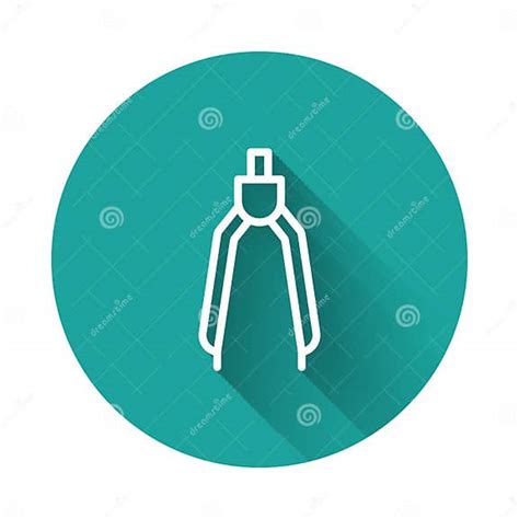 White Line Drawing Compass Icon Isolated With Long Shadow Background