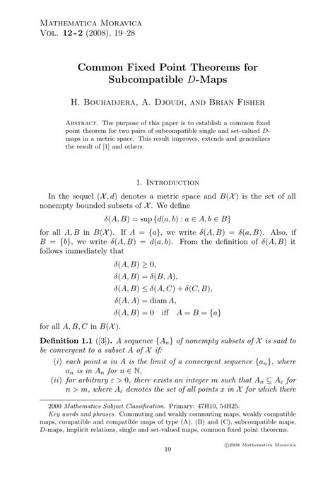 Pdf Common Fixed Point Theorems For Subcompatible D Maps Of Integral Type