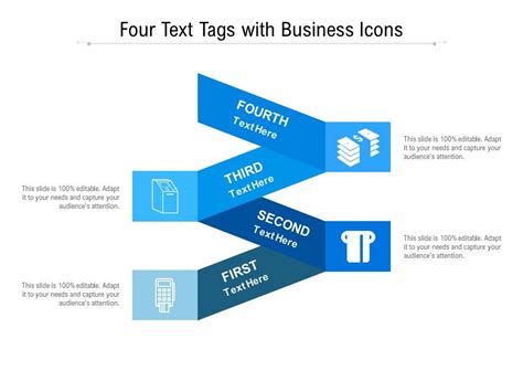 Four Text Tags With Business Icons Ppt Powerpoint Presentation Icon