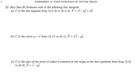 Solved Worksheet 16 Path Integrals Of Vector Fields2 Key