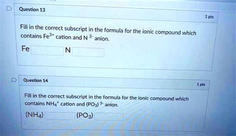 Solvedquestion 13 1pts Fillin The Correct Subscript In The Formula For