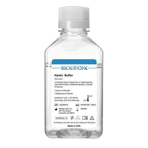 Biologix® Hanks Buffer 1× Without Ca2andmg2 Ph71 75 Sterile