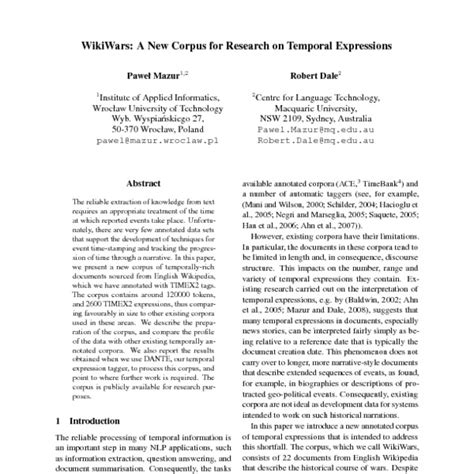 Wikiwars A New Corpus For Research On Temporal Expressions Acl Anthology