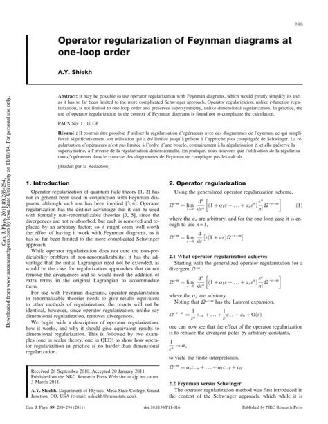 Pdf Operator Regularization Of Feynman Diagrams At One Loop Order Dokumentips
