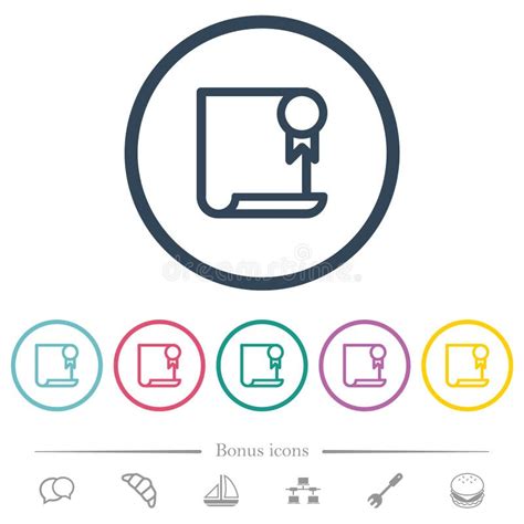 Certificate Outline Flat Color Icons In Round Outlines Stock Vector