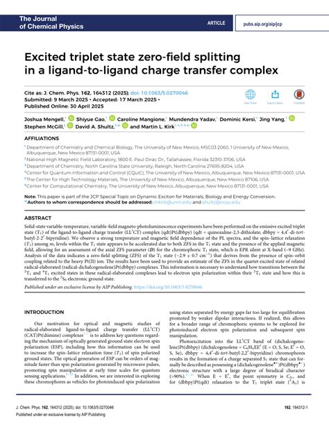 Excited Triplet State Zero Field Splitting In A Ligand To Ligand Charge Transfer Complex