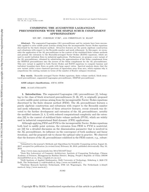 Pdf Combining The Augmented Lagrangian Preconditioner With The Simple