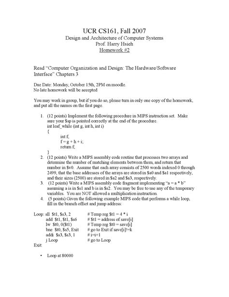 10 Problems On Design And Architecture Of Computer Systems Homework 2