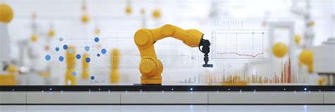 Yellow Robotic Arm Analyzing Data In High Tech Lab Stock Illustration