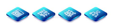 Set Isometric Line Computer Api Interface Neural Network And