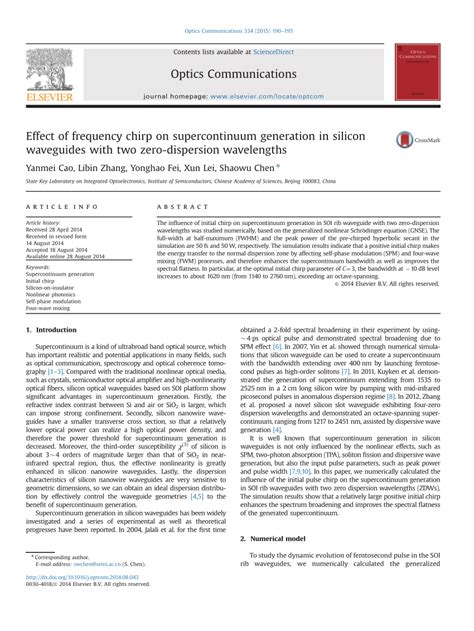 Pdf Effect Of Frequency Chirp On Supercontinuum Generation In Silicon