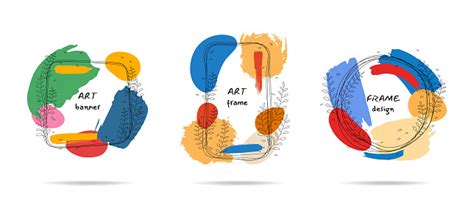 벡터 일러스트레이션 유칼립투스 잎이있는 아름다운 다채로운 프레임 추상적 인 현대 미적 배경 세트 커버 포스터 엽서 카드 전단지 브로셔 프레임을위한 디자인 손으로 그린 예술