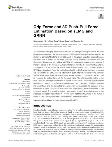 Pdf Grip Force And 3d Push Pull Force Estimation Based On Semg And Grnn