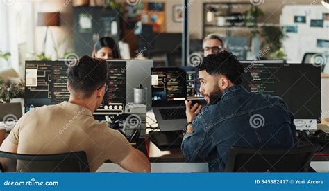 Man Developer And Help With Coding On Computer Screen In Office For