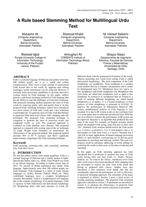 Pdf A Rule Based Stemming Method For Multilingual Urdu Text