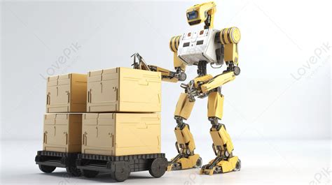 흰색 배경에 상자를 운반하는 작업 중인 창고 로봇의 3d 렌더링 작업 3d 배경 판지 배경 물류 창고 배경 이미지 Hd 작업 3d 판지 물류 창고 배경 사진 무료