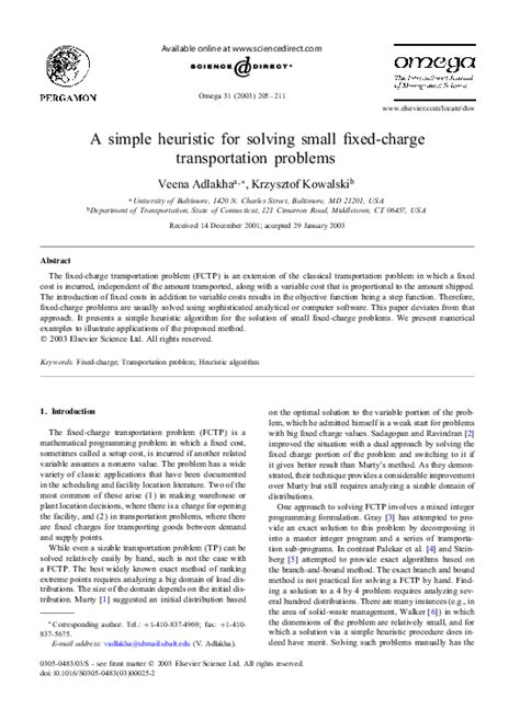Pdf A Simple Heuristic For Solving Small Fixed Charge Transportation Problems