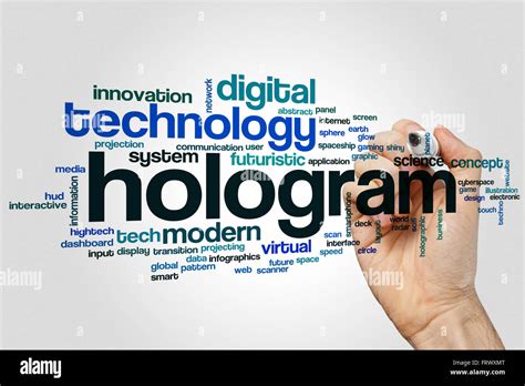 hologram word cloud concept with modern virtual related tags stock