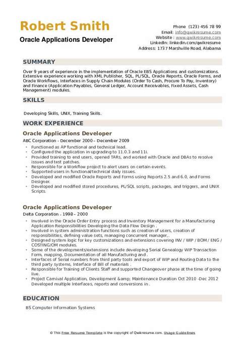 Oracle Applications Developer Resume Samples QwikResume