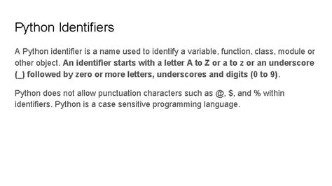 Python Programming 1 Basic Syntax Python Identifiers A