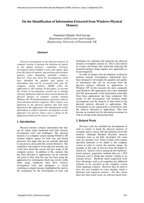 Pdf On The Identification Of Information Extracted From Windows Physical Memory