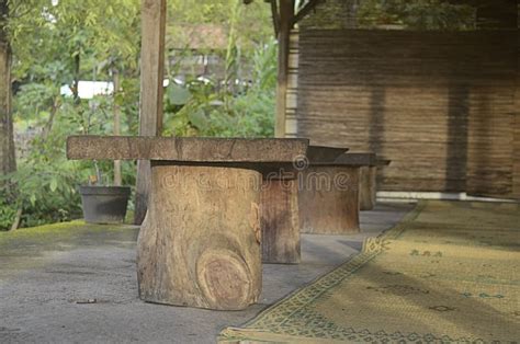 Table Made Of Large Logs Placed On The Floor Stock Image Image Of