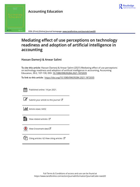 Mediating Effect Of Use Perceptions On Technology Readiness And