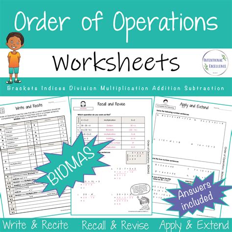 Bidmas Order Of Operations Worksheets Year 6 Math Review Homework