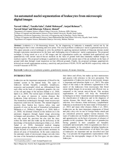 Pdf Automated Segmentation Of Leukocyte Nuclei