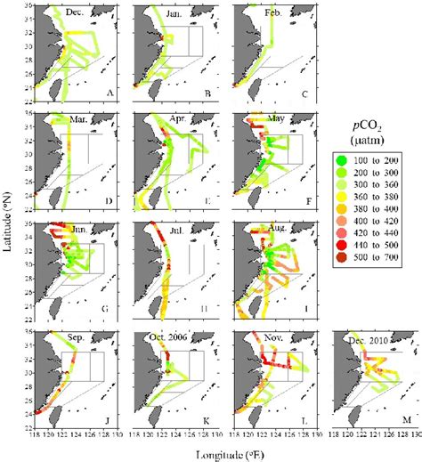 Monthly Distribution Of Surface Water Pco 2 µatm In The East China Download Scientific