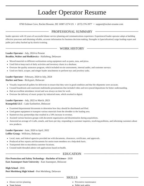 Loader Operator Resumes Rocket Resume