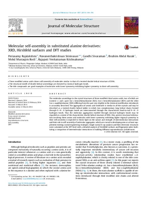 Pdf Molecular Self Assembly In Substituted Alanine Derivatives Xrd