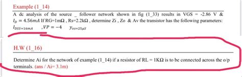 Example 1 14 A Dc Analysis Of The Source Follower Chegg Com