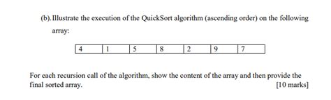Solved B Illustrate The Execution Of The QuickSort Chegg