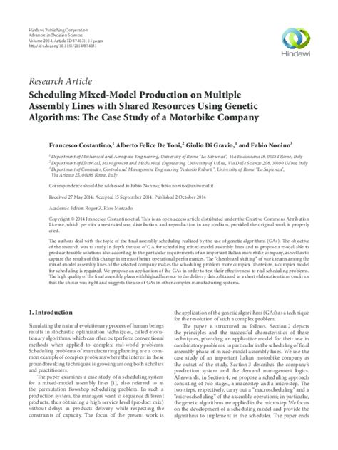 pdf scheduling mixed model production on multiple assembly lines with