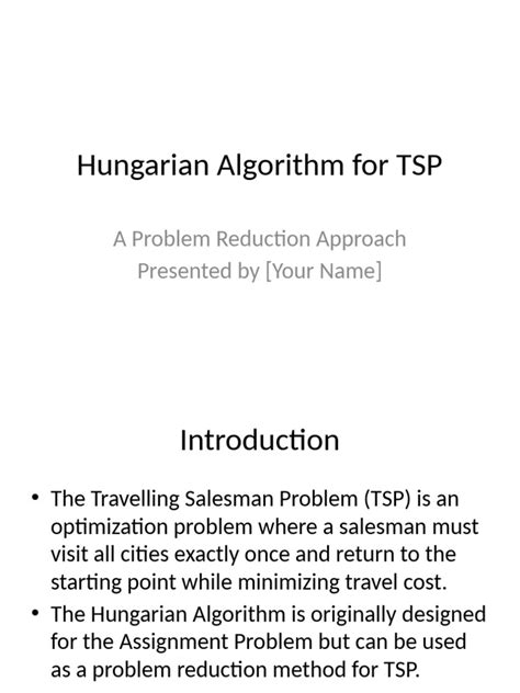 Hungarian Algorithm Tsp Presentation Pdf