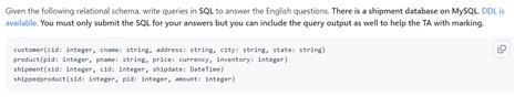 Solved Given The Following Relational Schema Write Queries