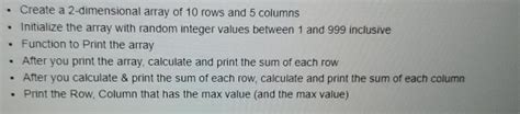 Solved Create A Dimensional Array Of Rows And Columns Chegg