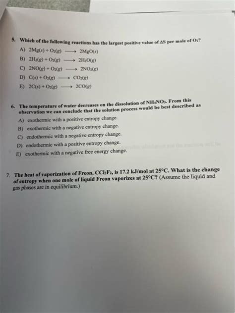 solved 5 which of the following reactions has the largest